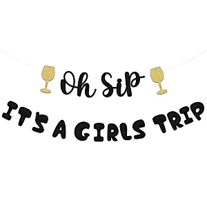 Sursurprise Oh Sip It's a Girls Trip Banner, Girls Vacation Bachelorette Birthday Sign Night Out Decorations, Girls Trip Weekend Theme Bridal Shower Wedding Engagement Party Decor