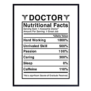 Doctor Nutritional Facts Wall Art - Funny 8x10 Room Decor, Home Decoration for Medical Clinic or Office - Unique Gift for Dr, Physician, Med Student - Unframed Poster Picture Sign Print