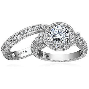 Amazon Essentials Platinum-Plated Sterling Silver and Infinite Elements Cubic Zirconia Wedding Ring, Size 5, (previously Amazon Collection)