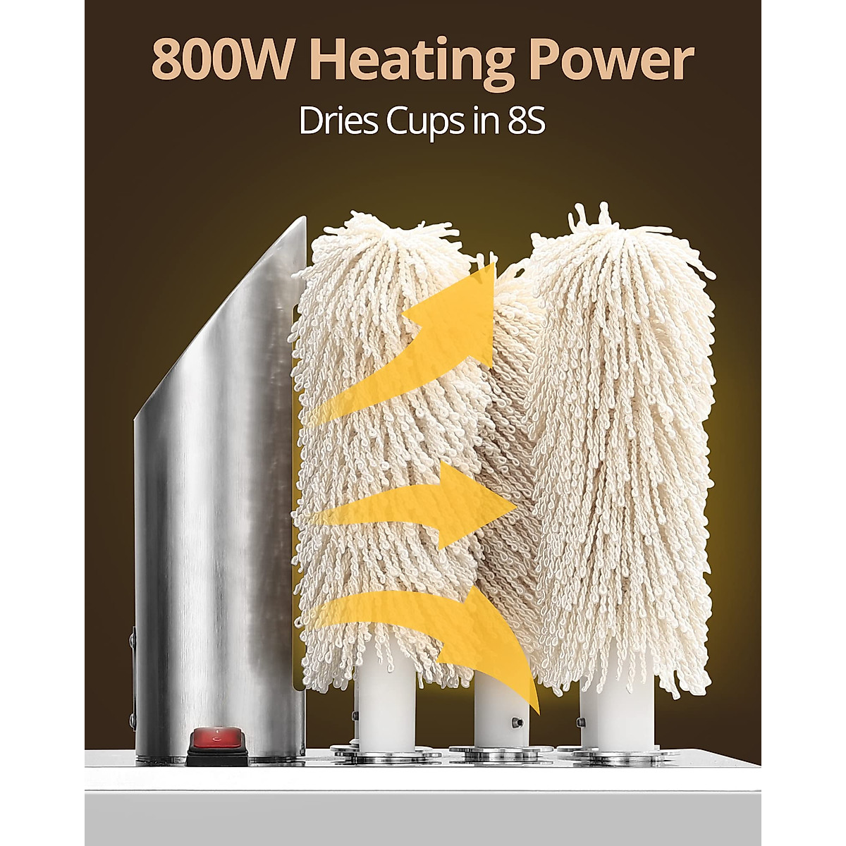 GAOMON Electric Wine Glass Polisher with 5 Pure Cotton Brushes and A High-power Heater, Stainless Steel Commercial Glass Polisher, Suitable for Bars, Kitchens and Restaurants