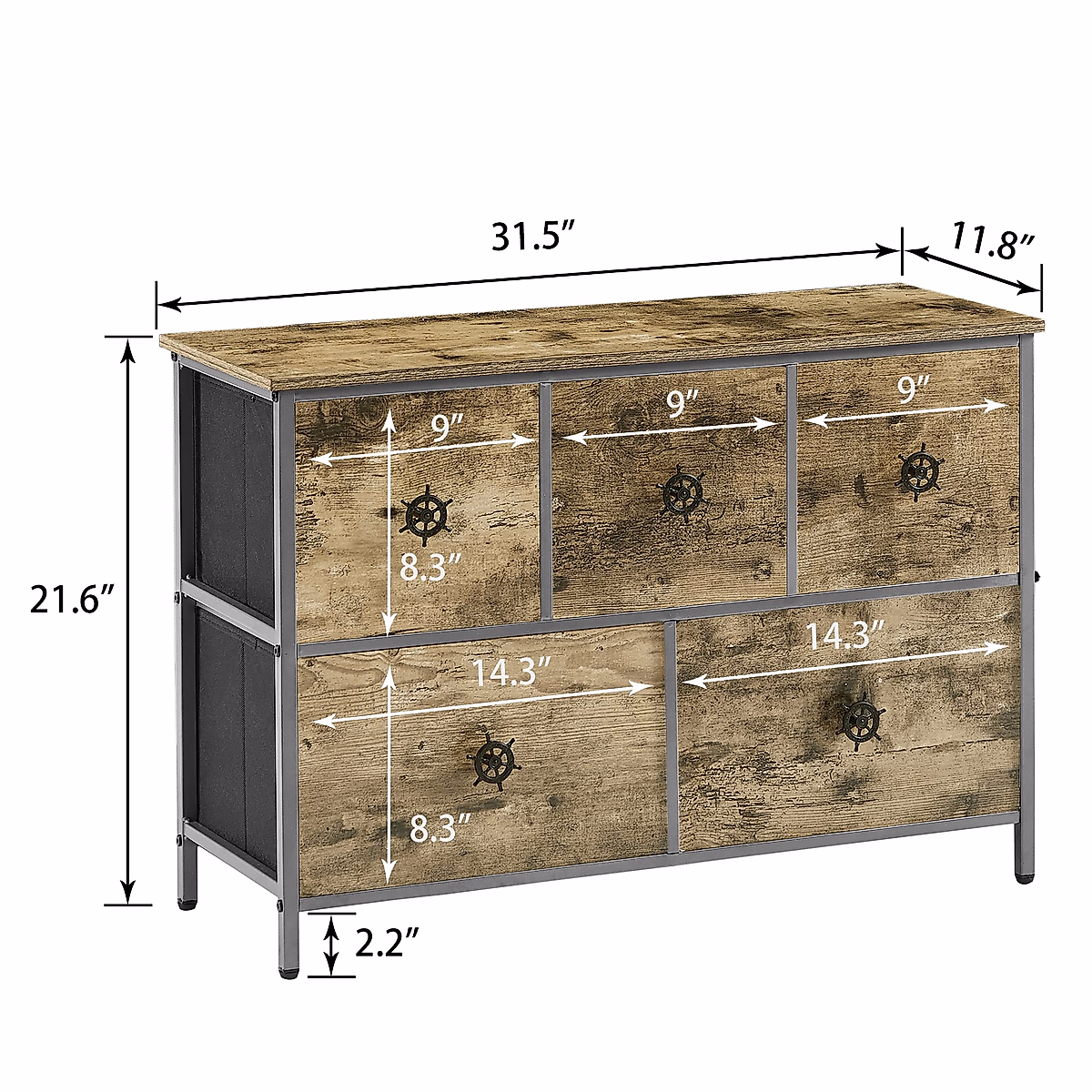 VECELO Dresser for Bedroom with 5 Drawers, Wide Chest of Drawers for Living Room, Nursery, Entryway, Fabric Furniture Clothes Storage Tower with Steel, Wood Top