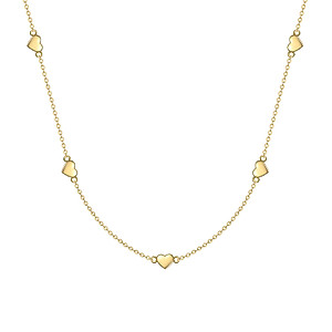 Yafeeso Solid 14K Gold Heart Necklace for Women Heart Station Pendant Necklace Love Heart Jewelry Anniversary Birthday Gifts for Her, 16+2 Inch