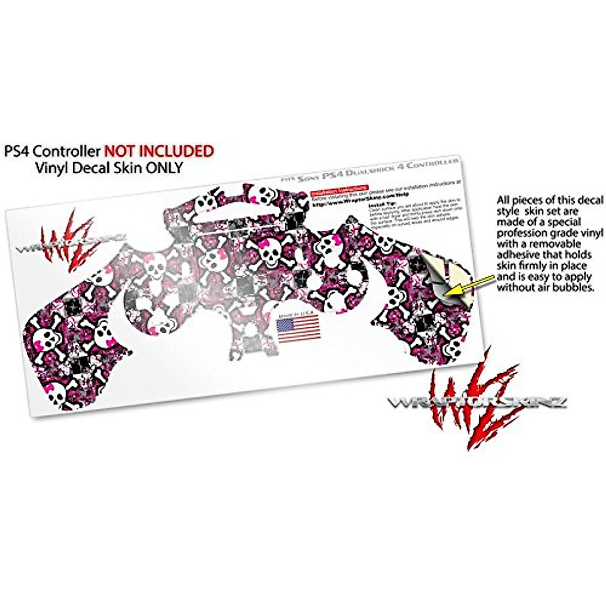 WraptorSkinz Vinyl Decal Skin Compatible with Sony PS4 Controller PlayStation 4 Original Slim and Pro Splatter Girly Skull Pink (Controller NOT Included)
