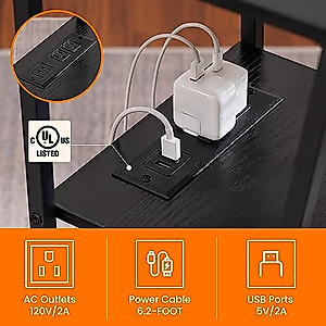 Heybly Side Table Set of 2, C Shaped Nightstand End Sofa Table with Charging Station for Small Spaces,Snack Couch Tables with Phone Holder, 2 USB Ports and Power Outlets HET001CB2