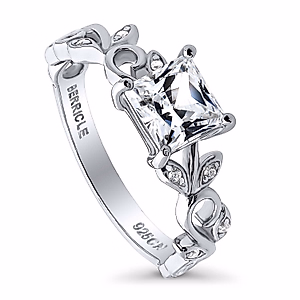 BERRICLE Sterling Silver Solitaire Wedding Engagement Rings 1.2 Carat Princess Cut Cubic Zirconia CZ Leaf Promise Ring for Women, Rhodium Plated Size 4.5