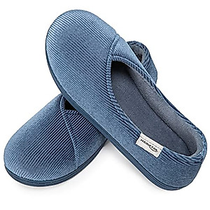 HomeTop Women's Cozy Corduroy Memory Foam Loafer Slippers with Coral Velvet Lining (8 M, Steelblue)