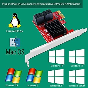 LTERIVER PCIE to 4-Ports 6Gbps SATA III Card for Windows Server, XP, 7, 8.0, 8.1, 10, 11(32/64), MAC OS and Linux Desktop PCs-4X 6Gbps Max SATA 3.0 None Raid Ports-Support AHCI Boot Up (PCE-G2S4)