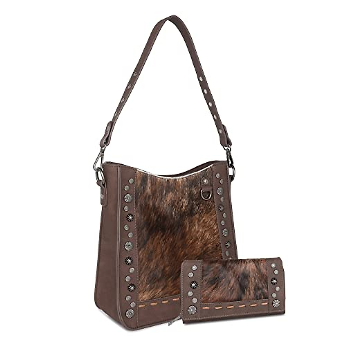 Trinity Ranch Ranch Hair-On Studs Concealed Carry Hobo for Women Western Shoulder bag with Wallet TR140G-921CF+W