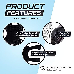 Knee Pads for Kids – POMELOLEAVE Knee and Elbow Pads for Kids and Teen Protective Gear 6 in 1 Set for Inline Skating, Rollerblades, Skateboard, Dirt Bike, Longboarding – Medium (9-12 Age), Black