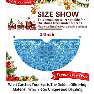 Christmas Tree Skirt Sequin Tree Skirt Xmas Pine Tree Ornaments Artificial Christmas Pine Tree Skirt Holiday Decor (21 Inch, Baby Blue)