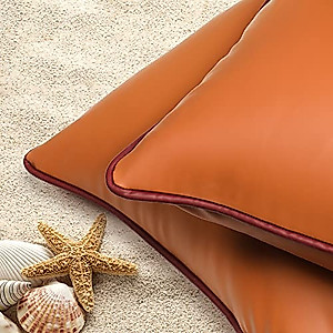 howdy deco 2 Pcs Waterproof Lumbar Pillow Covers 12x20 Inches of Silicone Leather Anti-Fading Rectangle Pillowcases Soft Durable for Outdoor Decoration Garden Terrace Canopy Balcony Sofa, Brown