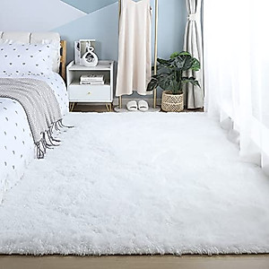 Jorkei White Area Rugs for Bedroom,4x6 Feet Plush Furry Shag Rug,Indoor Modern Plush Area Rugs for Living Room Bedroom Kids Room Kids Playroom Home Decor Floor Carpet