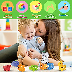 Learning Toys for 2 3 4 Year Old, 52 Pcs ABC Animal Alphabet Match Game with Uppercase Lowercase, 10 Different Animal Figures, Preschool Activities Montessori Fine Motor Toys for Toddlers Kids