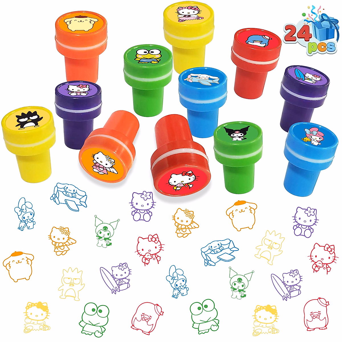 Kawaii Friends Party Decorations, 24pcs Theme Stamps Kawaii Birthday Party Favors, Classroom Rewards Prizes, Kawaii Cartoon Goodie Bag Stuffers for Kawaii Birthday Decorations