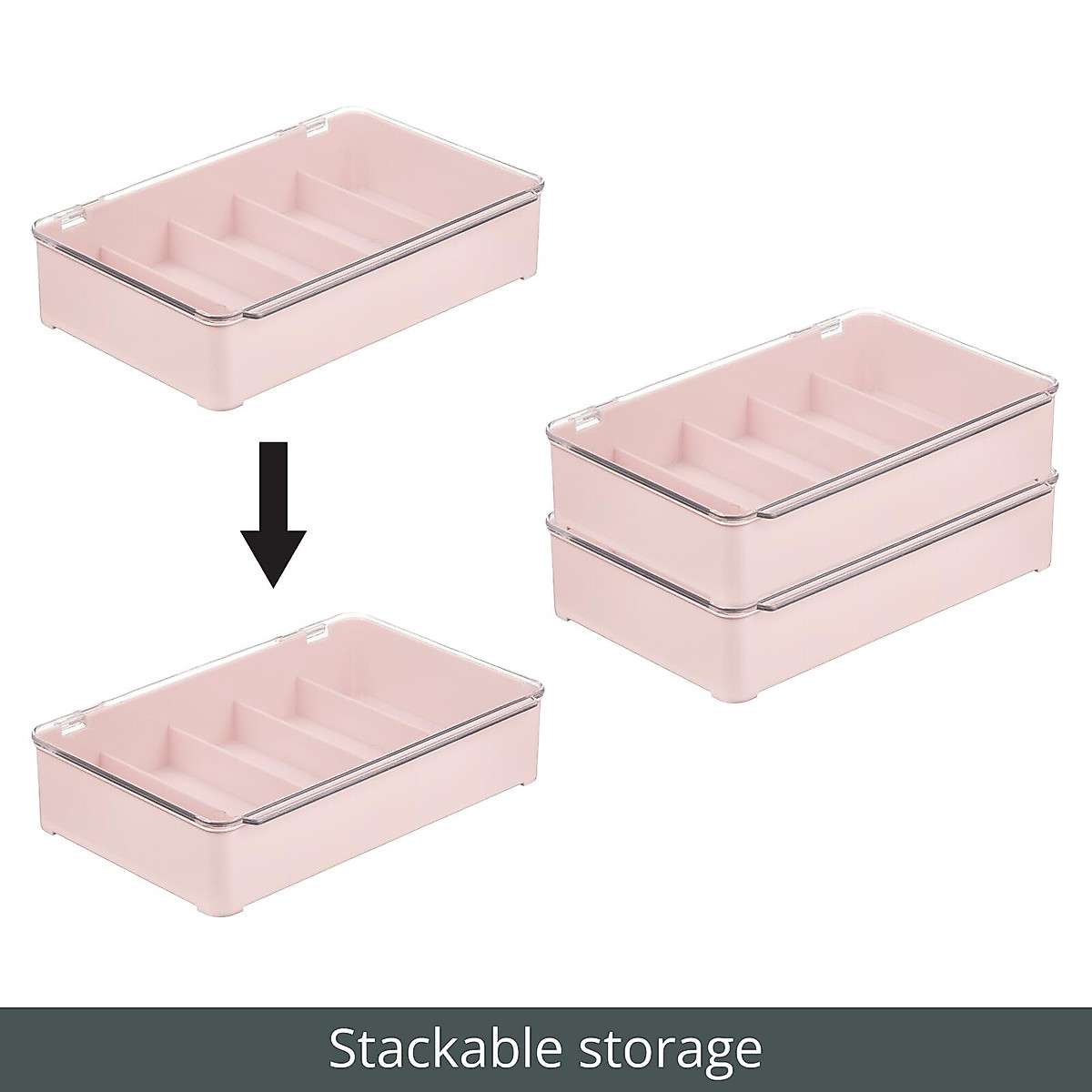 mDesign Plastic Stackable Eyeglass Case Storage Organizer with Hinged Lid for Unisex Sunglasses, Reading Glasses, Fashion Eye Wear, Protective Glasses, 5 Sections, Ligne Collection, 2 Pack, Light Pink