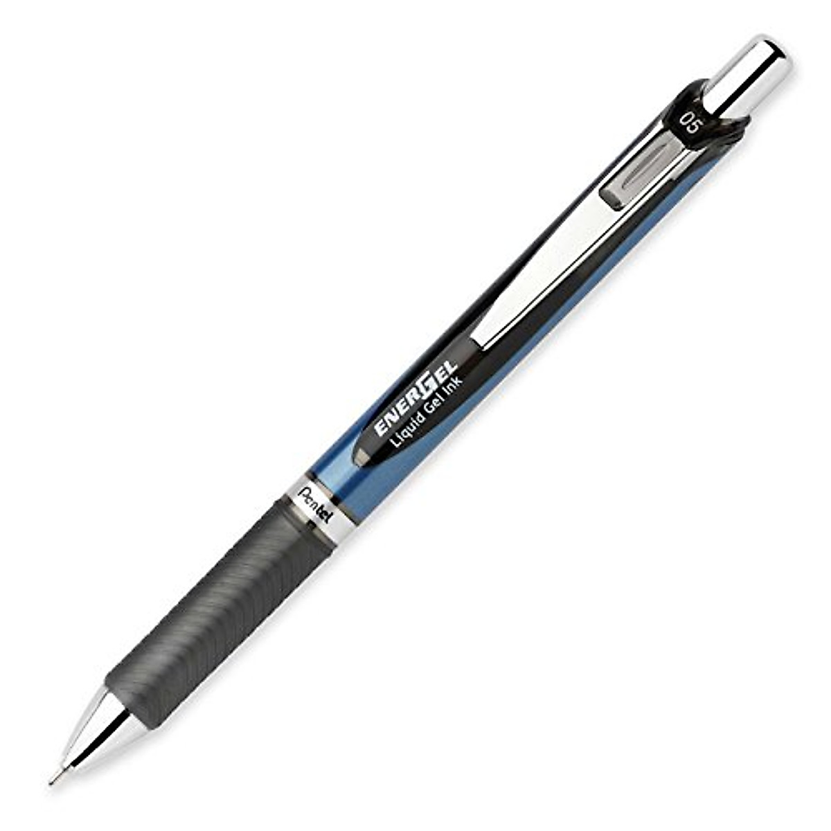 Pentel EnerGel Deluxe RTX Retractable Liquid Gel Pen, Fine Line, 0.5mm Needle Tip, Blue Barrel, Black Ink, Pack of 6