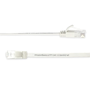 Amazon Basics RJ45 Cat 6 Ethernet Patch Cable, Flat, 250MHz, Snagless, Includes 25 Nails, 100 Foot, White With Printer