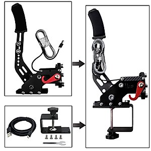 Obokidly Upgrade 2-IN-1 USB Handbrake Support G27/G29/G920 Compatible With PS4/PS5 + PC For Simracing Game Sim Rig With Clamp (Support G29 With Clamp, Black)