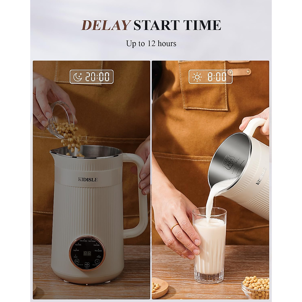 KIDISLE 8 in 1 Nut Milk Maker, 32oz Automatic Soybean Milk Machine for Homemade Almond, Oat, Coconut, Soy, Plant Based Milks and Non Dairy Beverages, with Delay Start/Keep Warm/Boil Water, Cream