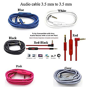 EARLA TEC Replacement Audio Cable Cord Wire with in line Microphone and Control for Beats by Dr Dre Headphones Solo Studio Pro Detox Wireless Mixr Executive Pill (Black Red)