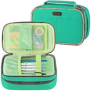 Homecube Pencil Case Large Capacity Storage Pen Bag Makeup Pouch Durable Students Stationery Case Two Layers with Dual Zippers- 8.86x5.5x3.15"- Green