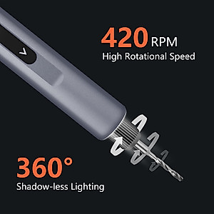 EFFTO Cordless Precision Electric Drill & Screwdriver - OLED Display, 5 Torque Gears, 420RPM - Ideal for Indoor and Outdoor Work, Rechargeable Electric Screwdriver and Mini Drill 2-in-1 Toolkit