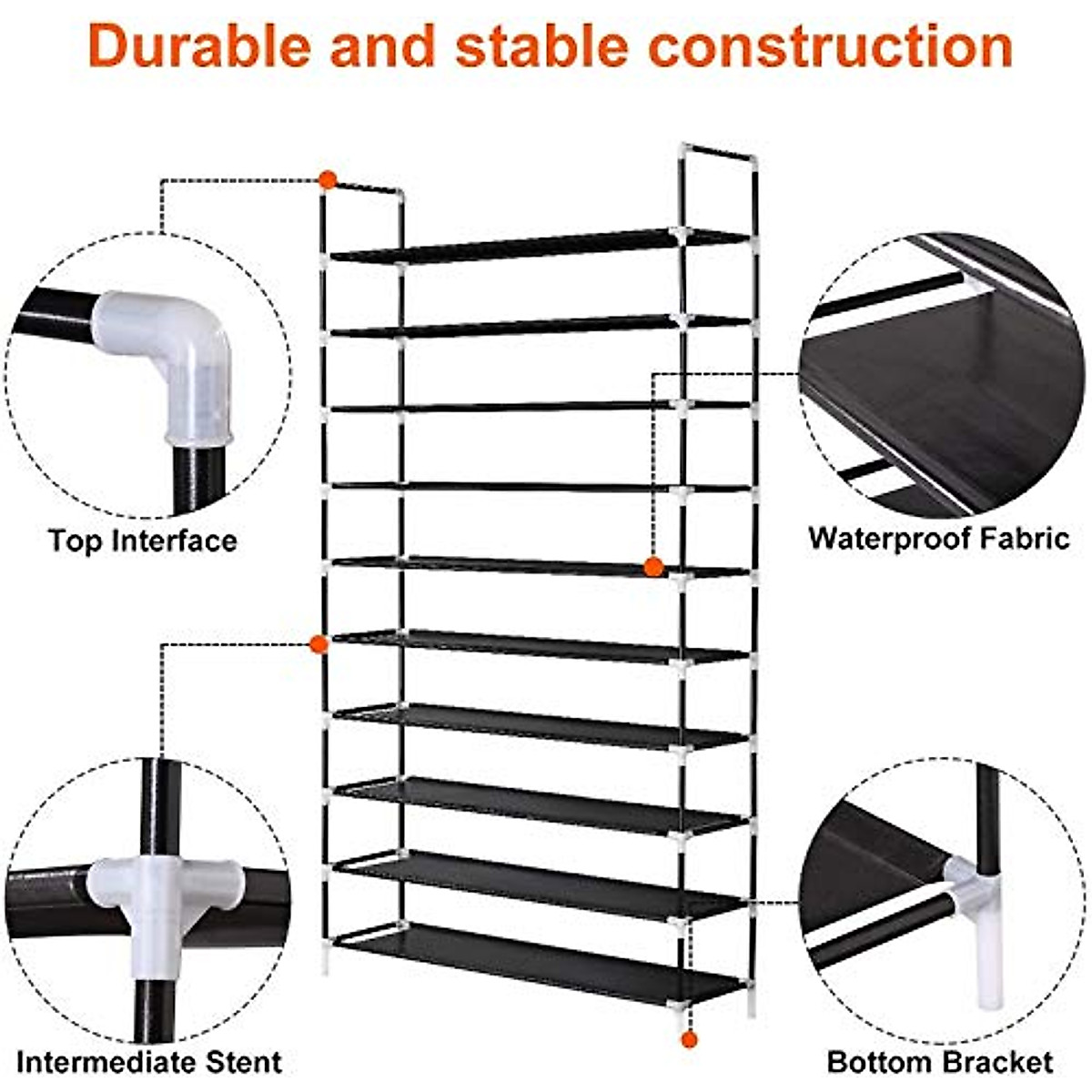 SOONEEDEAR 10 Tier Shoe Rack 50 Pair, Large Shoe Storage Organizer, Zapateras Organizer 50 Pares, Free Standing Shoe Racks for Closet, Show Rack, Space Saving Shoe Rack, Tall Shoe Shelves Black