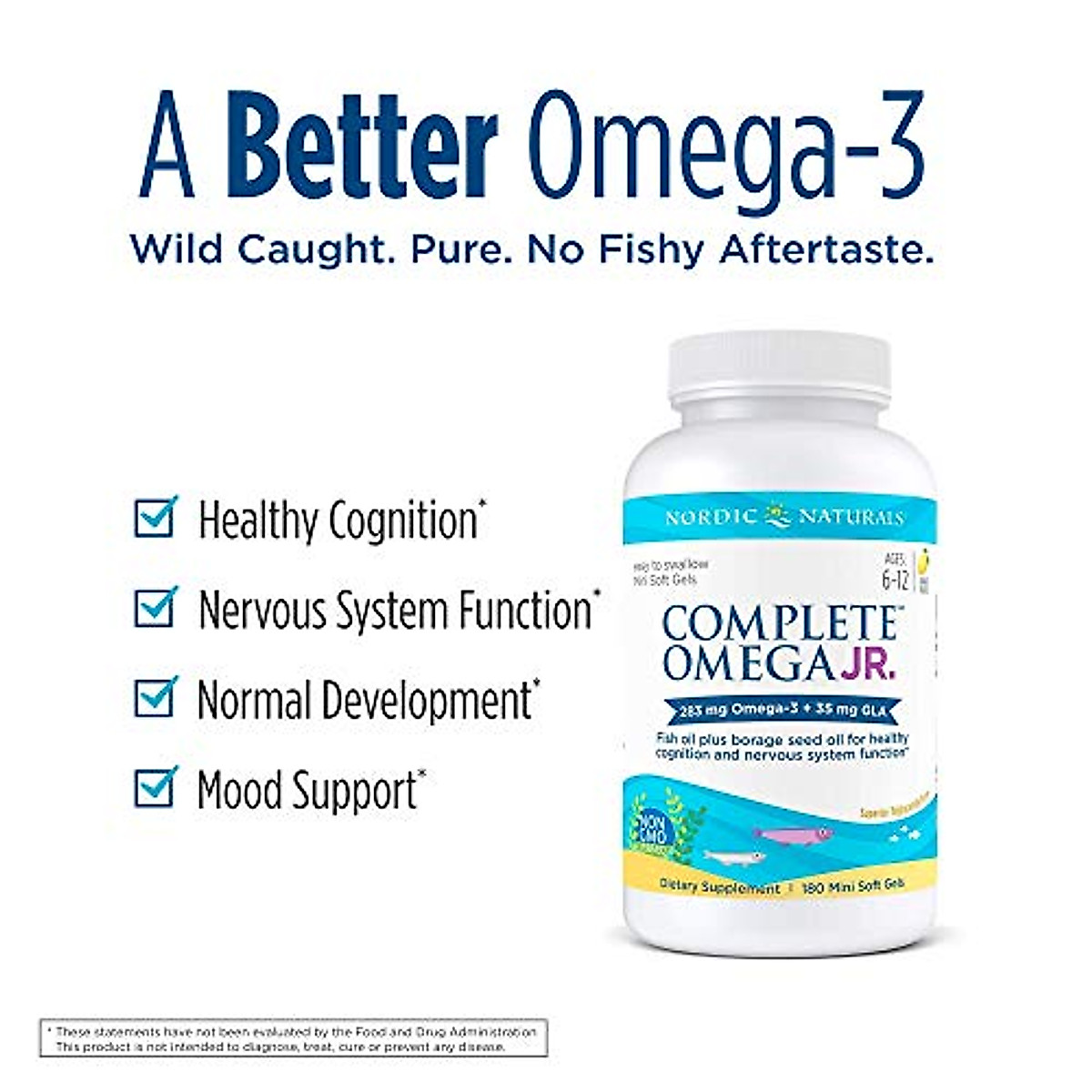 Nordic Naturals Complete Omega Jr, Lemon - 180 Mini Soft Gels - 283 mg Total Omega-3s & 35 mg GLA - Healthy Cognition, Nervous System Function - Non-GMO - 90 Servings