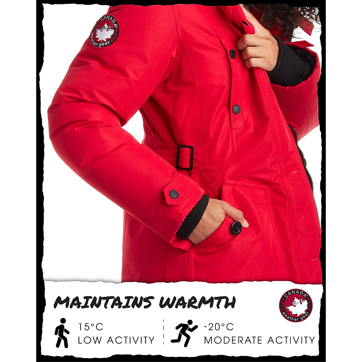CANADA WEATHER GEAR Women's Winter Coat - Stadium Parka Jacket, Fur Trim Hood (S-3XL), Size Medium, Red Apple