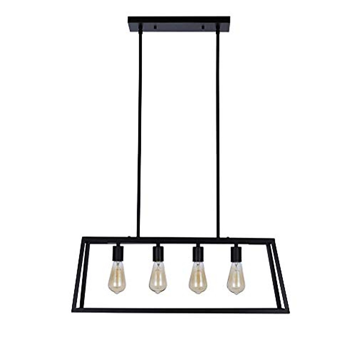 Amazon Brand – Stone & Beam Industrial Open Rectangle Frame Chandelier Pendant Light, LED Bulbs Included - 9.5 x 9.5 x 14.38 Inch, Matte Black