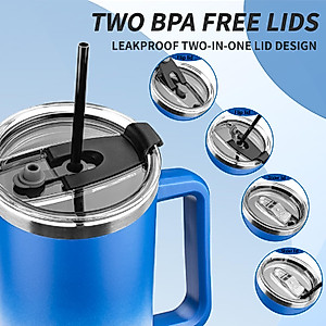 GUDEMAO 40 oz Tumbler with Handle, Insulated Tumbler with Lid and Straw, Reusable Stainless Steel Vacuum Insulated Cup, 100% Leak Proof Thermal Travel Coffee Mug Cup for Cold and Hot (Blue Pink)