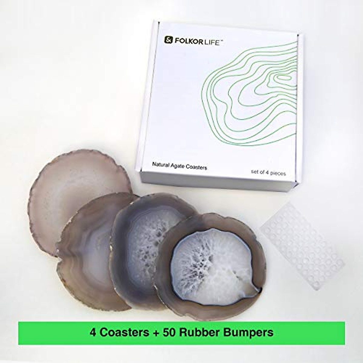 FOLKOR LIFE Natural Agate Coasters for Drinks, Geode Stone Coasters Agate Slices Set of 4 Gemstone Drinkware Bar Glass Coasters for Coffee Table, 3.5-4" Agate Decor for Home Housewarming Gift Birthday