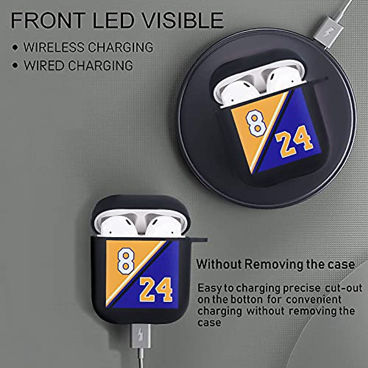 Basketball Headphone case Compatible with Airpods 2&1 Cover [8/24] Basketball Jersey Unique Design Mamba Spirit with Keychain Soft Skin Black Protective Case for Fans Boys Girls Teen