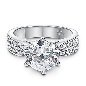 AVECON Classic 4.5 Carat Engagement Rings Cubic Zirconia Round Cut Solitaire Wedding Ring 925 Sterling Silver CZ Bands Rings for Women Size 6