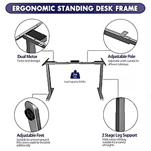 ERGOMORE Dual Motor Standing Desk Frame, Adjustable Height Desk Frame, Electric Standing Desk Frame, Standing Desk Legs with 3 Height Memory Presets and USB Ports (Gray Frame)