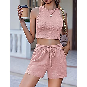 Ekouaer Loungewear for Women Sleeveless Lounge Set Lounge Sets Solid Shorts Set Tank Tops Sweatsuits Pink XL
