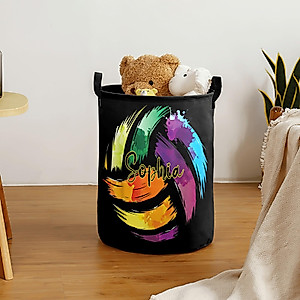 Personalized Watercolor Colors Volleyball Waterproof Laundry Basket Handles Collapsible Hamper Storage Basket for Office Bathroom