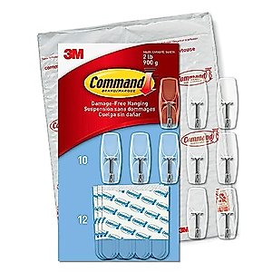 Command Medium Wire Toggle Hooks, Damage Free Hanging Wall Hooks with Adhesive Strips, No Tools Wall Hooks for Hanging Organizational Items in Living Spaces, 10 Clear Hooks and 12 Command Strips