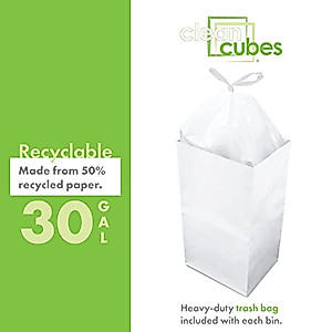 Clean Cubes 30 Gallon Trash Cans & Recycle Bins for Sanitary Garbage Disposal. Disposable Containers for Parties, Events, Recycling, and More. 3 Pack (White)