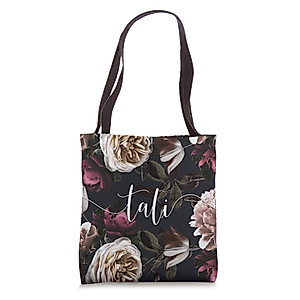 Tali - Elegant Floral Rose & Peony Personalized Name Tote Bag