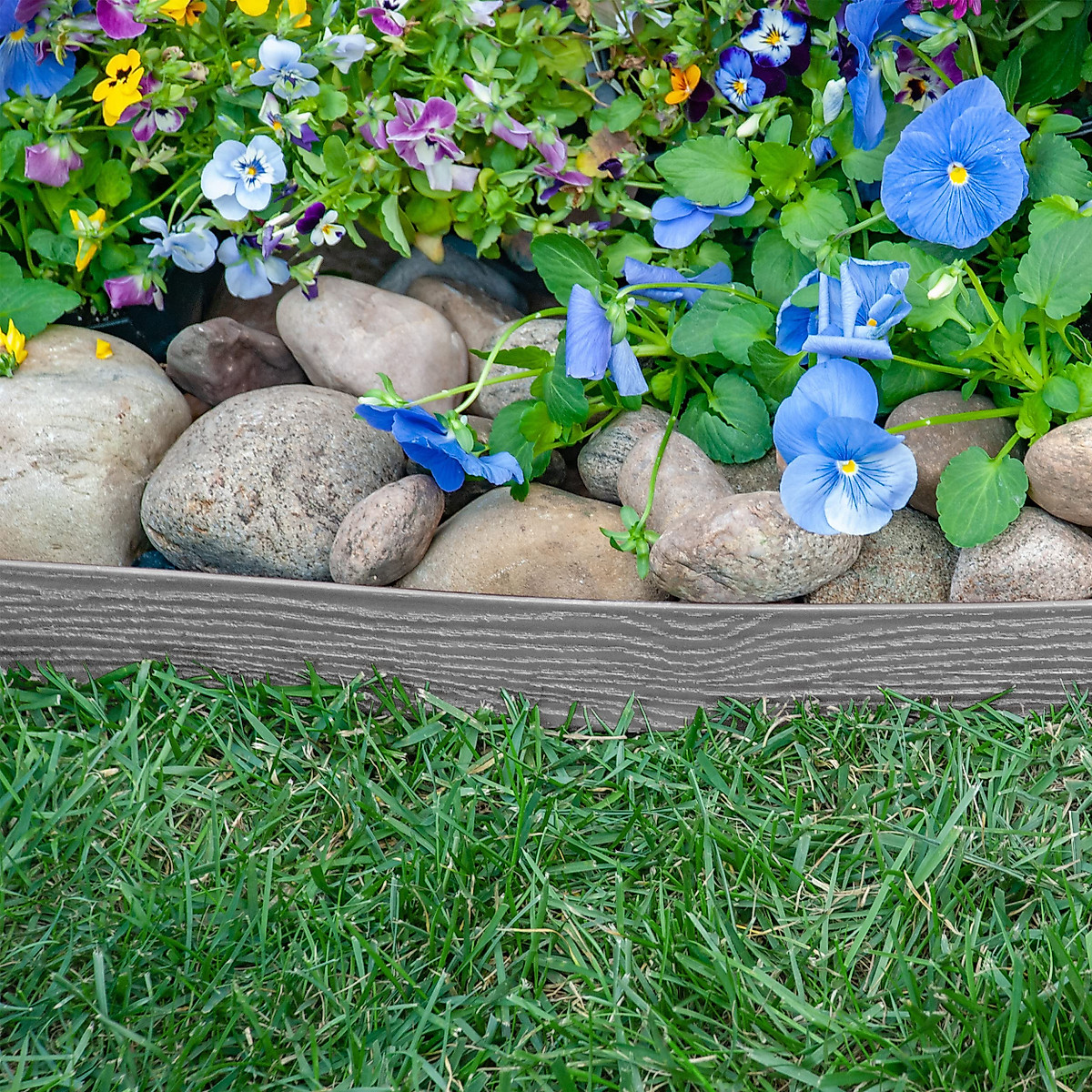 EasyFlex Tall Wall No-Dig Landscape Edging with Anchoring Spikes, 2.5 in. Tall Straight Top Plastic Garden Border with Woodgrain Texture, 40 Foot Kit, Gray (3220GYE-40C)