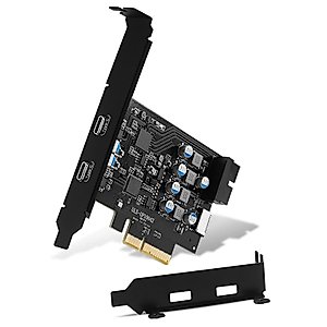 YEELIYA USB C PCIe Card SuperSpeed 10Gbps with 2 USB C and 2 Internal Port(Type-E,19 Pin USB 3.0 Header) PCI-E Expansion Cards PCI Express Front Panel Adapter for Desktop PC