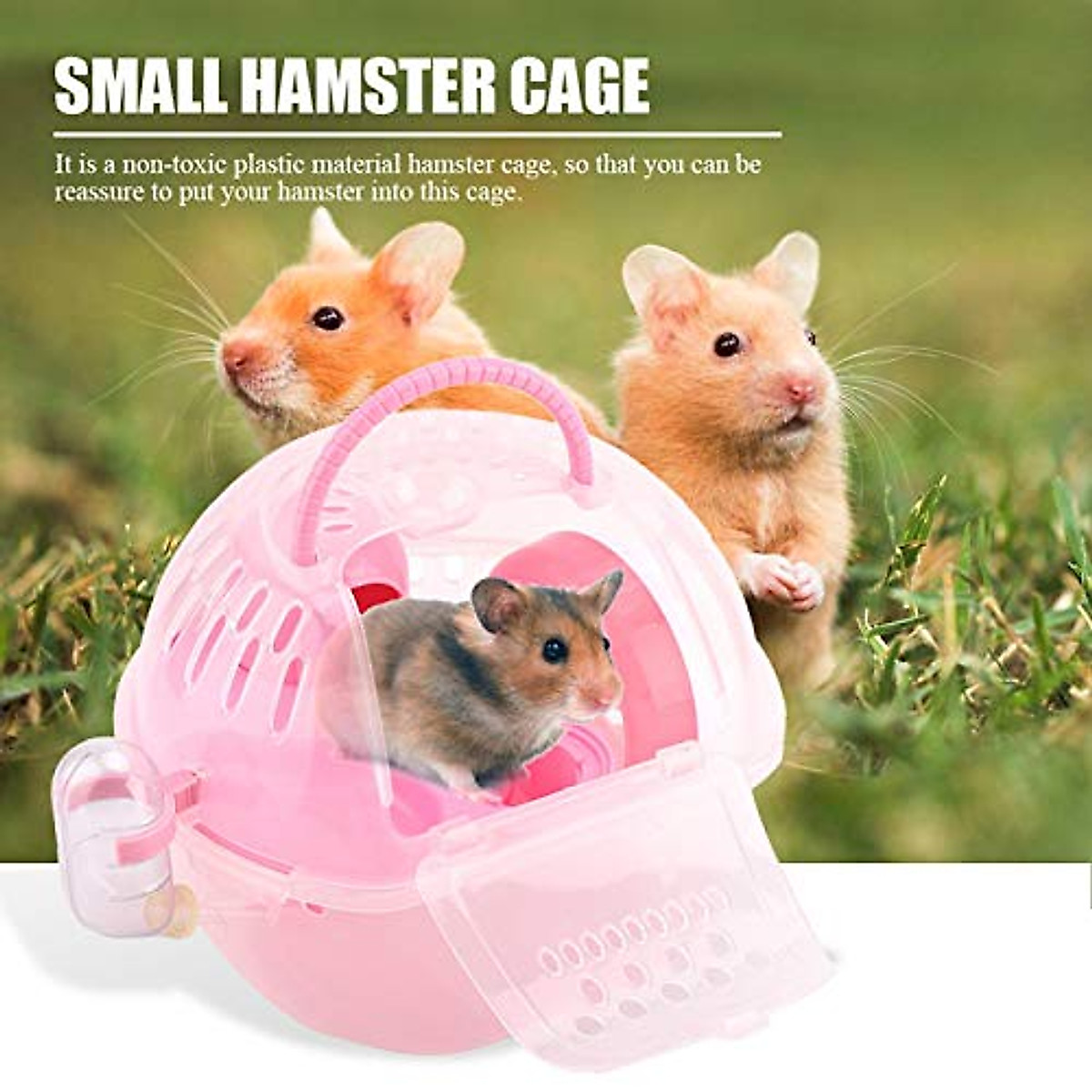 CUYT Breathable Cage Hamster Toy,Mouse Cage,with 11cm Exercise Wheel Multi-Functional Small Hamster Cage,for Travel for Picnic Indoor outdoor(Pink)