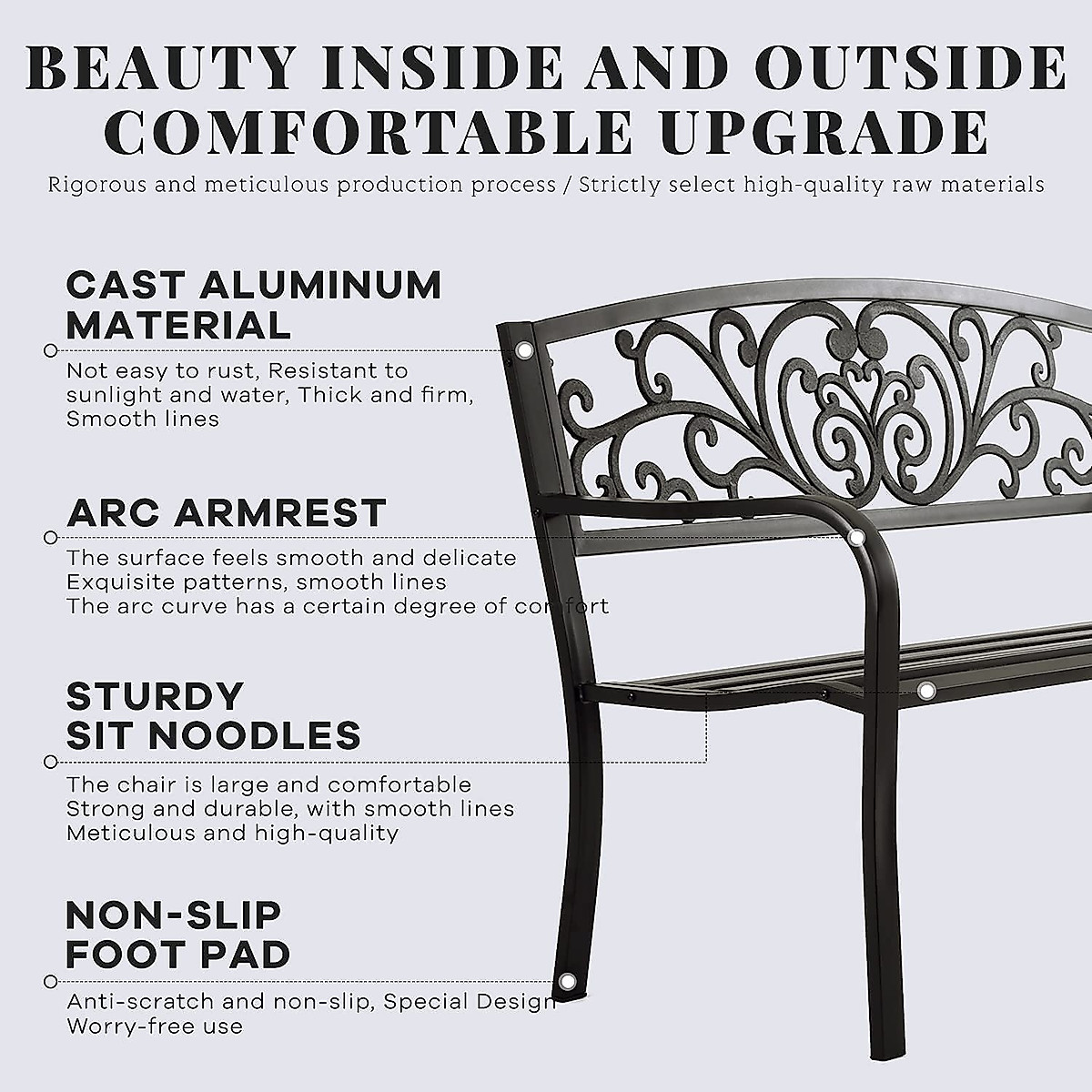 BestMassage with Steel Frame Cast Iron for Backyard Porch Entryway Outdoor Park Yard,Black