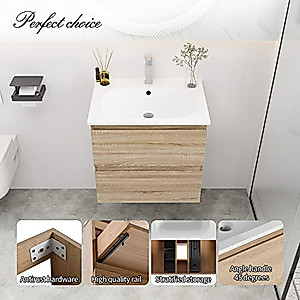 Kootlena Wall Mounted Bathroom Vanity with Sink Combo, Modern 24" Bathroom Vanity Set with Top Basin & 2 Storage Drawers, Floating Bath Storage Cabinet w/Gel Sink