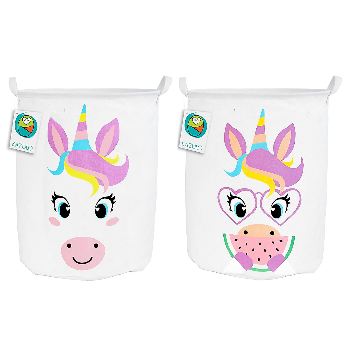 KAZULO Unicorn Hamper Set, Large Round Unicorn Laundry Baskets, kids Hampers laundry Girls, Girls Storage Box Unicorn, Child Laundry Set, Kids Basket (Watermelon Unicorn Bundle)