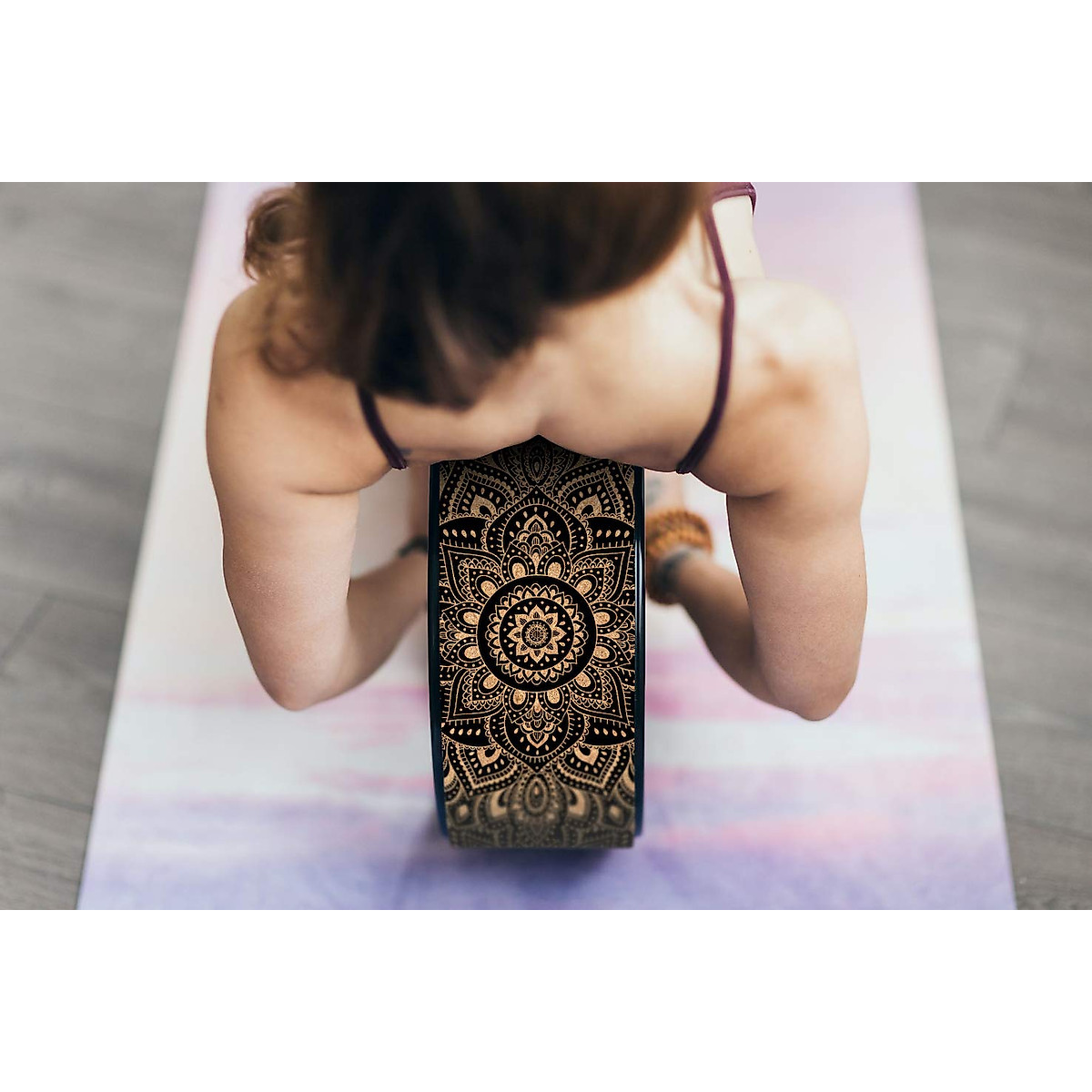 YOGA DESIGN LAB | THE YOGA WHEEL | Eco Printed, Extra Strength, Padded, Dharma Exercise Wheel | Designed in Bali | Enhance Your Postures and Stretch Deeper (Mandala Black,)