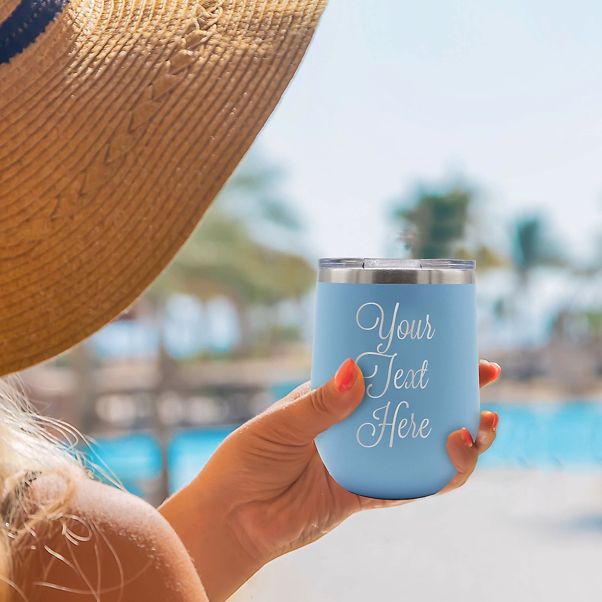 My Personal Memories Personalized Insulated Wine Tumbler - Custom Monogrammed Stemless Wine Cup - Your Text Here (Carolina Blue)