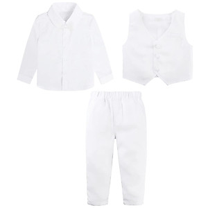 A&J DESIGN Toddler Boys White Suit Christening Baptism Outfit Tuxedo Vest Set 2-3T