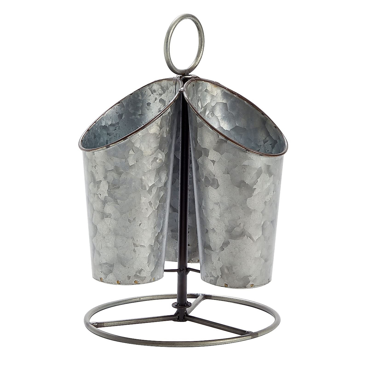 Rotating Kitchen Utensil Holder for Countertop with 3 Compartments, Galvanized Flatware Caddy (6 x 10 In)